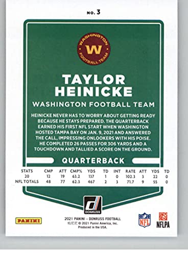 2021 Donruss #3 Taylor Heinicke Washington Football Team NFL Football Card NM-MT