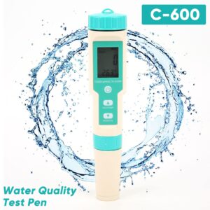 Agatige Water Quality Tester, C-600 7 in 1 pH Tester, EC Meter, TDS Meter, ORP Tester, Salt Tester, SG & Temp Meter, 0-10000ppm High Accuracy Water Test Meter for Drinking Water, Aquariums,Hydroponics