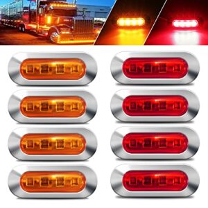 alfu 8pcs 12-24v 4 led side marker indicator lights side front rear tail clearance lamp marker light trailer lights for trailer truck boat deck rv camper (4pcs amber+4pcs red)