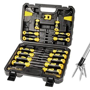 whomass magnetic screwdriver set 51 pcs with case and supper magnet, professional screwdriver set includes slotted/phillips/hex/torx/square/pozi head non-slip for repair home improvement craft