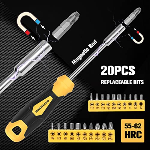 WHOMASS Magnetic Screwdriver Set 51 PCS with Case and Supper Magnet, Professional Screwdriver Set Includes Slotted/Phillips/Hex/Torx/Square/Pozi Head Non-Slip for Repair Home Improvement Craft