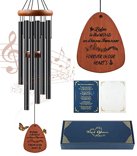 Giergt Sympathy Wind Chimes, Memorial Wind Chimes for Loss of a Loved One Prime, Bereavement Gifts in Memory of Loss of Grandma, Memorial Gifts for Loss of Mother, 32" (Black)