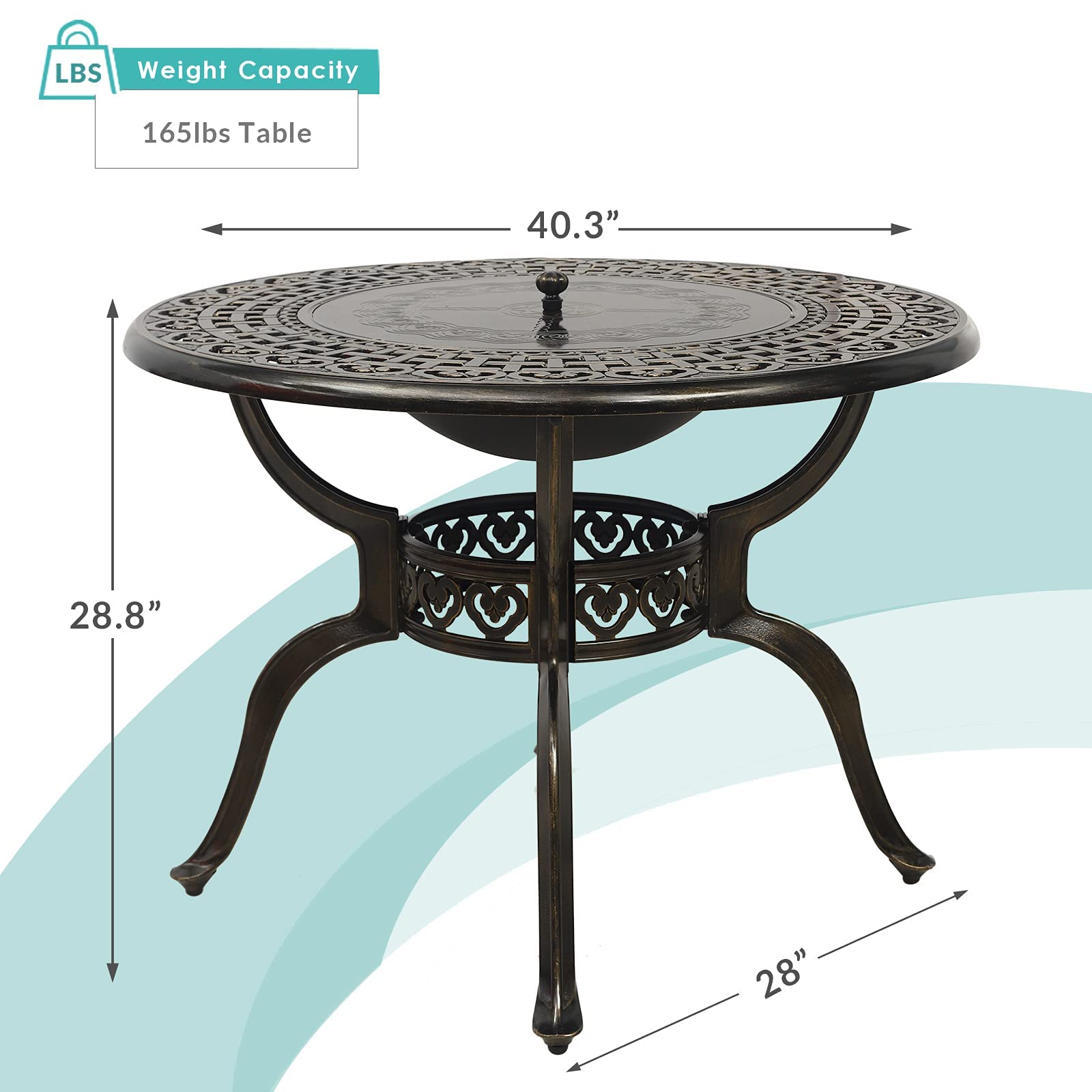 MEETWARM 40.3" Patio Fire Pit Dining Table Round Charcoal and Wood Burning, Outdoor All Weather Cast Aluminum Patio Furniture with Fire Bowl, Cooking BBQ Grill, Wood Grate, Spark Screen and Poker