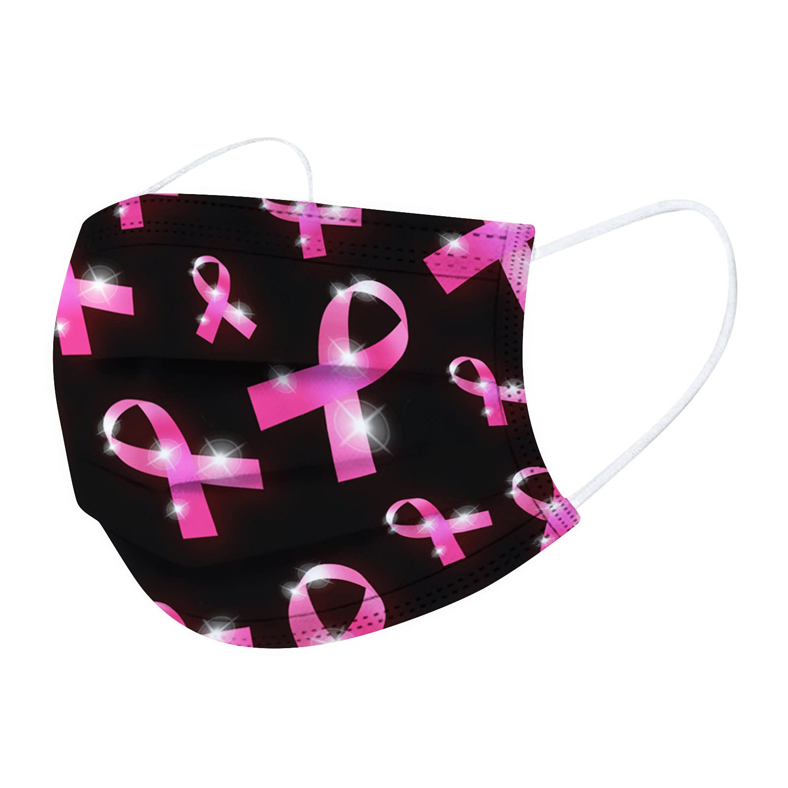 Lojito 10/50PC Disposable Face_Mask, Unisex Adult Breast Cancer Prevention Awareness Facial Protective Face Coverings