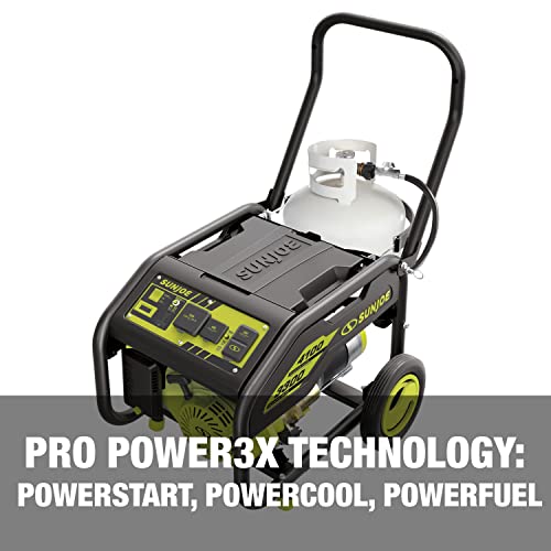 Sun Joe SJG4100LP Portable Propane Generator | Push-Button Electric + Recoil Start | Power Cooling System | 4100 Starting Watt | 3300 Running Watt | W/ 24V 2.0-Ah Battery and Charger