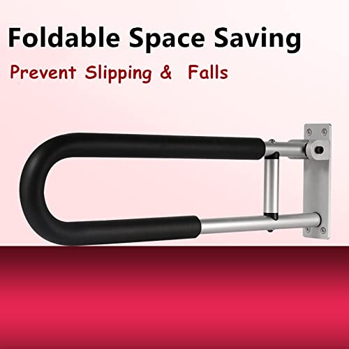 Tuntrol 23.6 inch Foldable Handrail Grab Bars, Wall Mounted Toilet Safety Support for Handicap Elderly Seniors Disabled, Shower Bathroom Accessories…