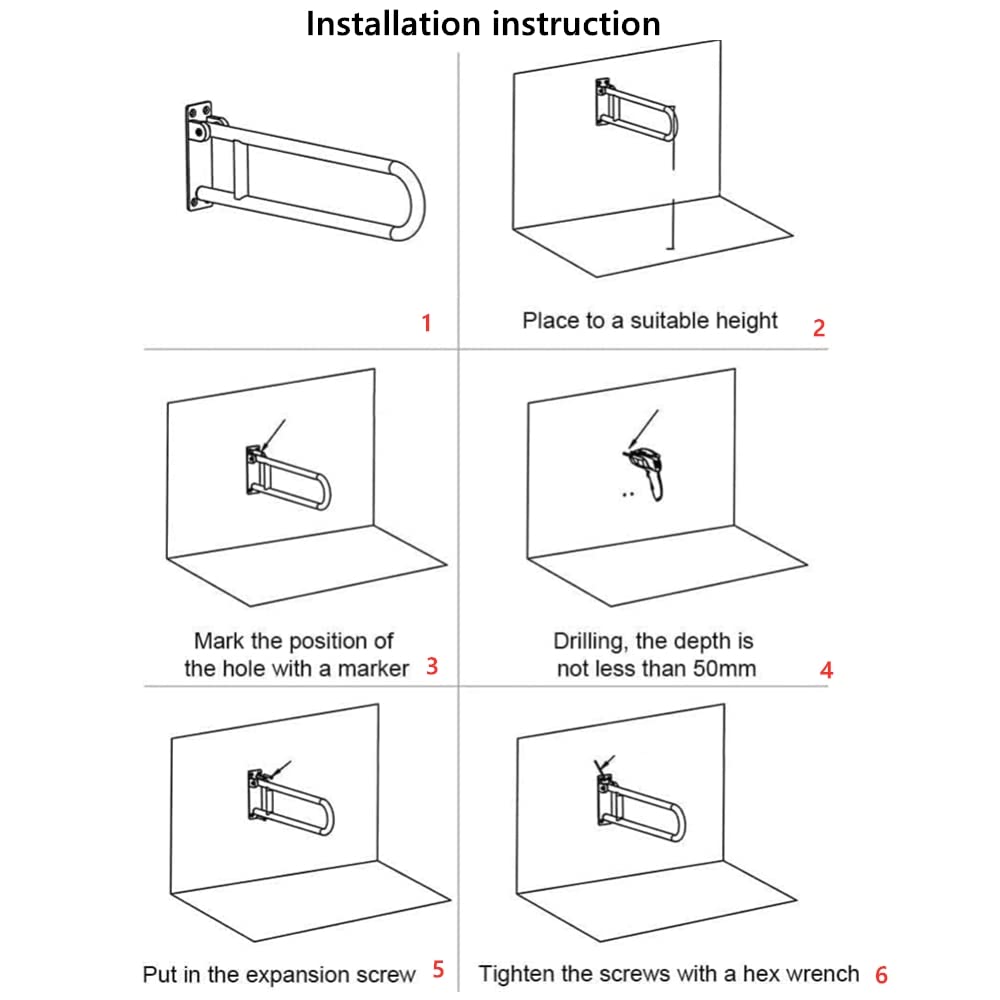 Tuntrol 23.6 inch Foldable Handrail Grab Bars, Wall Mounted Toilet Safety Support for Handicap Elderly Seniors Disabled, Shower Bathroom Accessories…