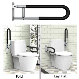 Tuntrol 23.6 inch Foldable Handrail Grab Bars, Wall Mounted Toilet Safety Support for Handicap Elderly Seniors Disabled, Shower Bathroom Accessories…