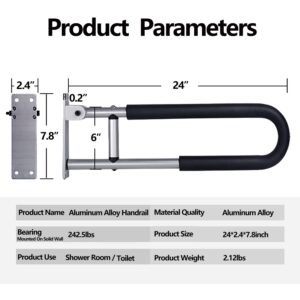 Tuntrol 23.6 inch Foldable Handrail Grab Bars, Wall Mounted Toilet Safety Support for Handicap Elderly Seniors Disabled, Shower Bathroom Accessories…