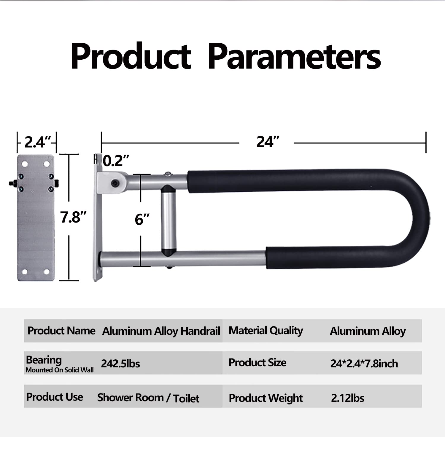 Tuntrol 23.6 inch Foldable Handrail Grab Bars, Wall Mounted Toilet Safety Support for Handicap Elderly Seniors Disabled, Shower Bathroom Accessories…