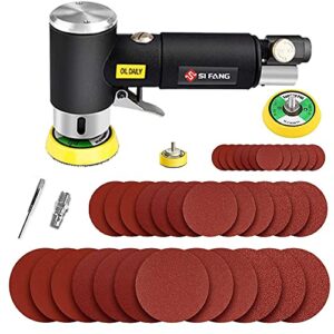 mini air sander 1/2/3 inch pneumatic small orbital sander for auto body work, mini polisher with 45pcs sanding discs + 3pcs backing pads