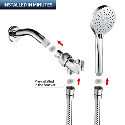 HBGEWO Handheld Shower Head Set High Pressure Shower Head High Flow Hand Held Showerhead Set with 59 Inch 304 Stainless Steel Hose and Multi Angle Adjustable Shower Bracket