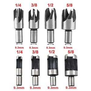 Eyech 8pcs Wood Plug Cutter Drill Bits Taper Claw Type Wood Plug Cutter Set Woodworking Hole Saw Cutting Tool 5/8" 1/2" 3/8" 1/4"