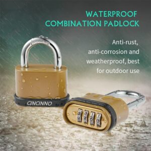 CINCINNO 4 Digit Combination Lock, Heavy Duty Combination Padlock with Long Shackle Combo Padlock for Outdoor Use ,Sheds, Locker, Storage Unit, Gym and Gate