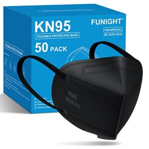 funight kn95 face masks 50 pack 5-ply breathable filter disposable face masks black