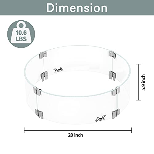 BALI OUTDOORS Fire Pit Wind Guard, Durable Strong Clear Tempered Glass Round Glass Shield Wind Glass for Propane Fire Pit 20 x 20 x 5.9 inches