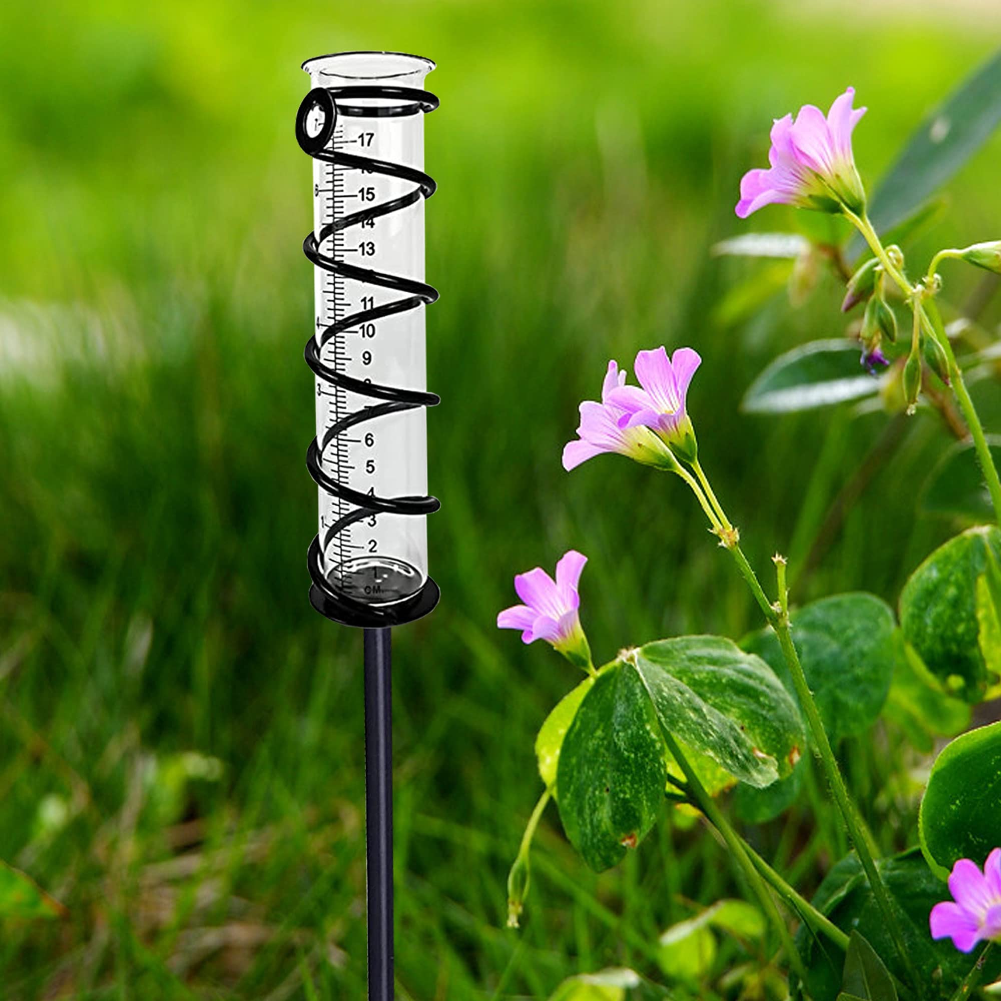 BIUWING Rain Gauge, Glass rain Gauge Outdoor, rain gauges for Yard with Stake Best Rated, Rain Water Meter Measuring with Metal Frame, Decorative for Garden, Deck, Lawn, Landscape