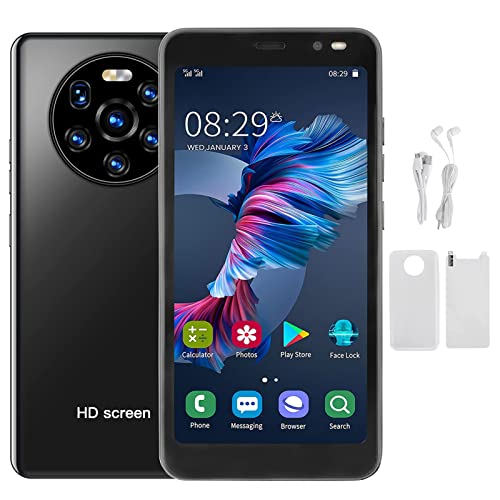 SHYEKYO Smartphone, Mate40 Pro 5.45in Dual Card Dual Standby Unlocked Cellphone, HD Large Screen Face Unlock Smartphone, for Android (Black)