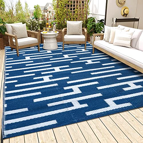 NAQSH Outdoor Indoor Plastic Rug with Loops - Foldable Reversible Outdoors Waterproof and Washable Patios Garden Decor (Peacock Blue, 3 x 5 ft)