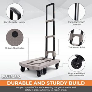 Hand Truck, COREFLEX Folding Hand Truck Foldable with 7 Wheels 500lbs Heavy Duty Hand Truck Dolly Adjustable Handle for Luggage, Travel, Moving, Shopping, Personal and Office