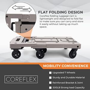 Hand Truck, COREFLEX Folding Hand Truck Foldable with 7 Wheels 500lbs Heavy Duty Hand Truck Dolly Adjustable Handle for Luggage, Travel, Moving, Shopping, Personal and Office