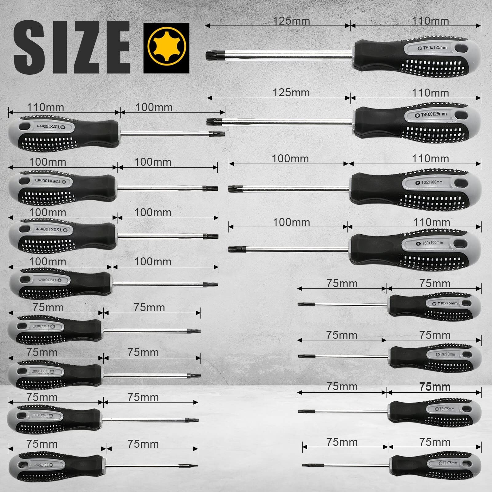 Torx Screwdriver Set of 16 - Magnetic Torx Bit Star Driver - Precision, Mini, Small, & Large Sizes - T3, T4, T5, T6, T7, T8, T9, T10, T15, T20, T25, T27, T30, T35, T40, and T50