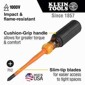 Klein Tools 6936INS Insulated Screwdriver, 1000V Slim Profile Tip, #2 Phillips with 6-Inch Shank, Cushion-Grip Handle