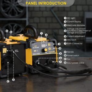 hynade Mig Welder, MIG140D Mig Welding Machine, Dual Voltage 110/220V Gasless Flux Wire Welding Machine (MIG140D)