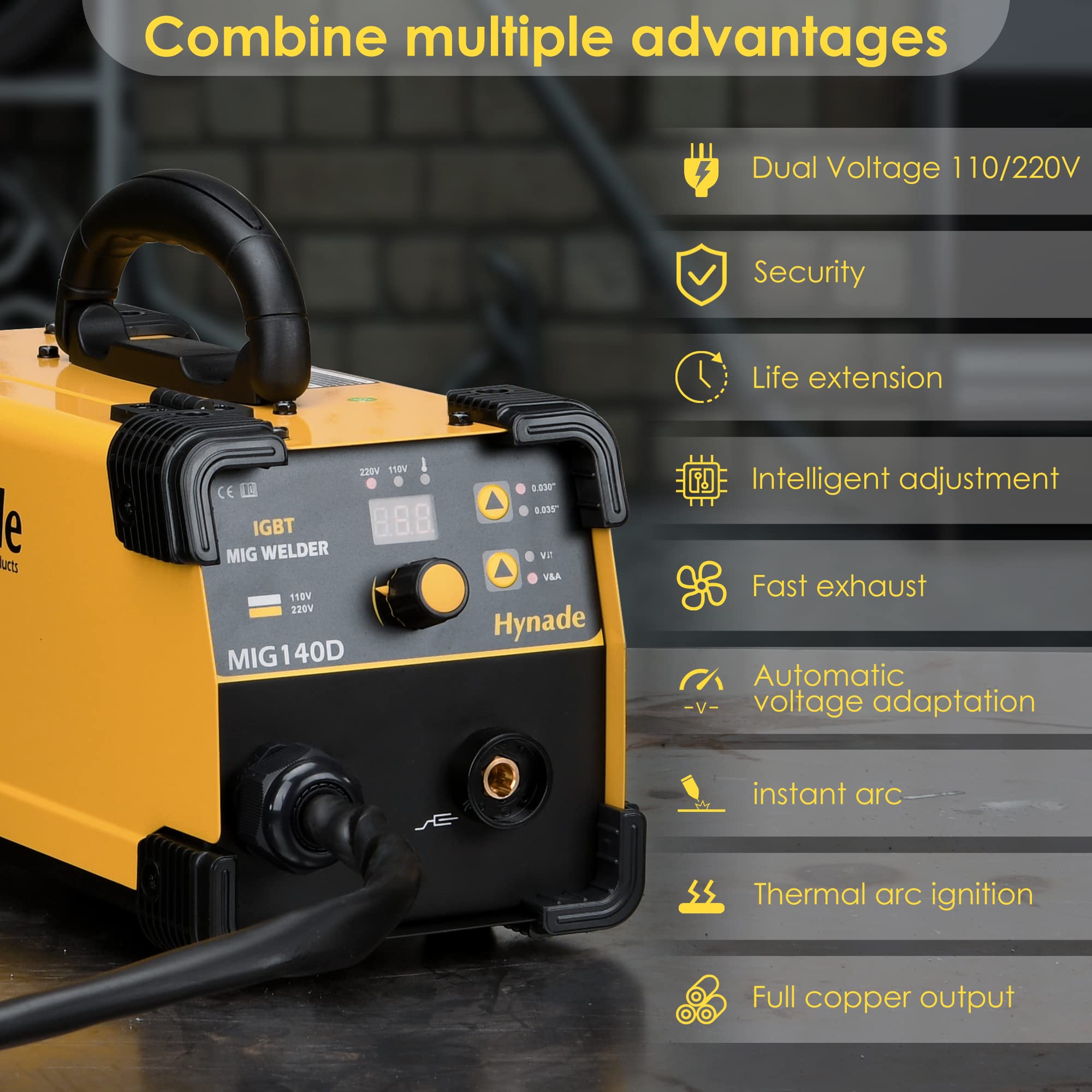 hynade Mig Welder, MIG140D Mig Welding Machine, Dual Voltage 110/220V Gasless Flux Wire Welding Machine (MIG140D)