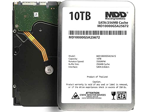 MaxDigitalData (MD10000GSA25672) 10TB 7200RPM SATA 6Gb/s 256MB Cache 3.5inch Internal Desktop Hard Drive - 3 Years Warranty (Renewed)