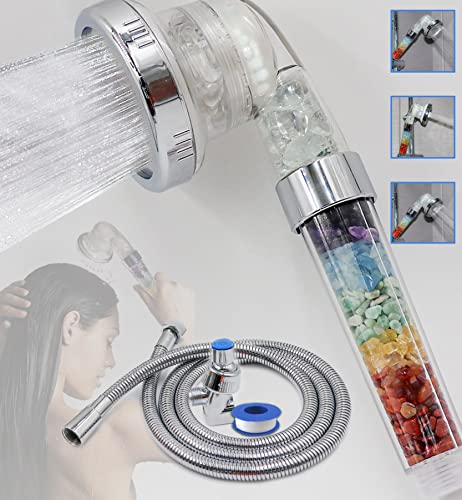 Chakra Crystal Shower Head. Natural Gemstones. Healing Crystals. Water Purification. Mineralization. Ph Balance. Healing Energy. 7 Stones. Water Filtering. Bathroom (Shower Head+Hose+Bracket)