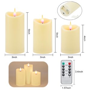 Bighfue Flameless Candles Battery Operated Candles Led Candles Pillar Candle Flame 3 Packs(D3 x H4 5" 6") with Flickering led Candles Flames & 10-Key Remote