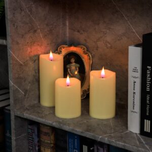 Bighfue Flameless Candles Battery Operated Candles Led Candles Pillar Candle Flame 3 Packs(D3 x H4 5" 6") with Flickering led Candles Flames & 10-Key Remote