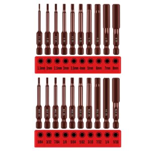 premium 20-piece hex bit set - durable s2 steel, 2.3" allen key bits, sae and metric hex key set, hardened magnetic tips, corrosion resistant allen bit set