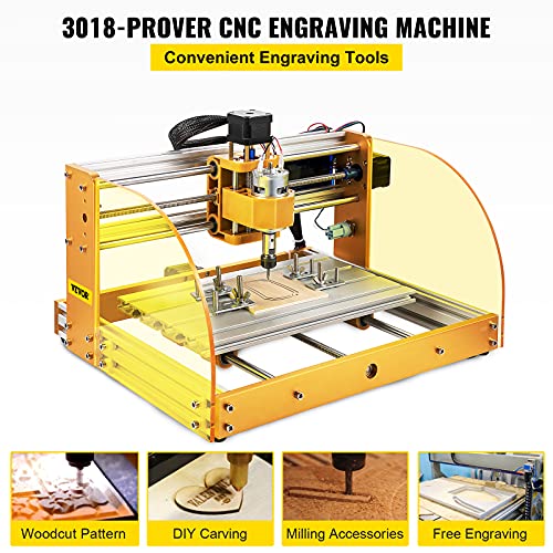 VEVOR CNC Router Machine, 3018-PRO w/GRBL Offline Control, Limit Switches & Emergency-Stop, PCB PVC Wood leather Engraving Machine, Dustproof Safe Acrylic Baffle, XYZ Working Area 300 x 180 x 45mm