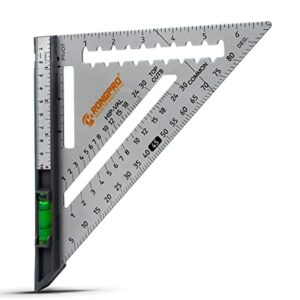 RONGPRO Multifunctional Rafter Square, 7 Inch Triangle Carpenter Square Metal Alloy, Rafter Square Layout Tool