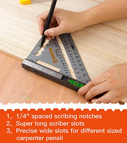 RONGPRO Multifunctional Rafter Square, 7 Inch Triangle Carpenter Square Metal Alloy, Rafter Square Layout Tool