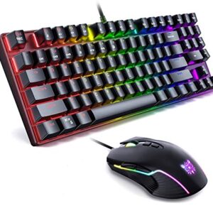 SIMGAL Wired Mechanical Keyboard and Mouse Combo, 89 Keys Rainbow Backlit Gaming Keyboard with Number Keys & Blue Switch for PC Gamer Laptop, Up to 6400 DPI Mouse with 7 Buttons (Black with Mouse)