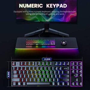 SIMGAL Wired Mechanical Keyboard and Mouse Combo, 89 Keys Rainbow Backlit Gaming Keyboard with Number Keys & Blue Switch for PC Gamer Laptop, Up to 6400 DPI Mouse with 7 Buttons (Black with Mouse)