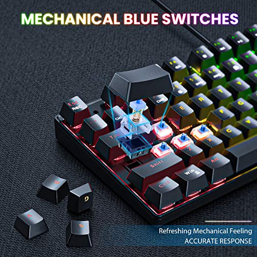 SIMGAL Wired Mechanical Keyboard and Mouse Combo, 89 Keys Rainbow Backlit Gaming Keyboard with Number Keys & Blue Switch for PC Gamer Laptop, Up to 6400 DPI Mouse with 7 Buttons (Black with Mouse)