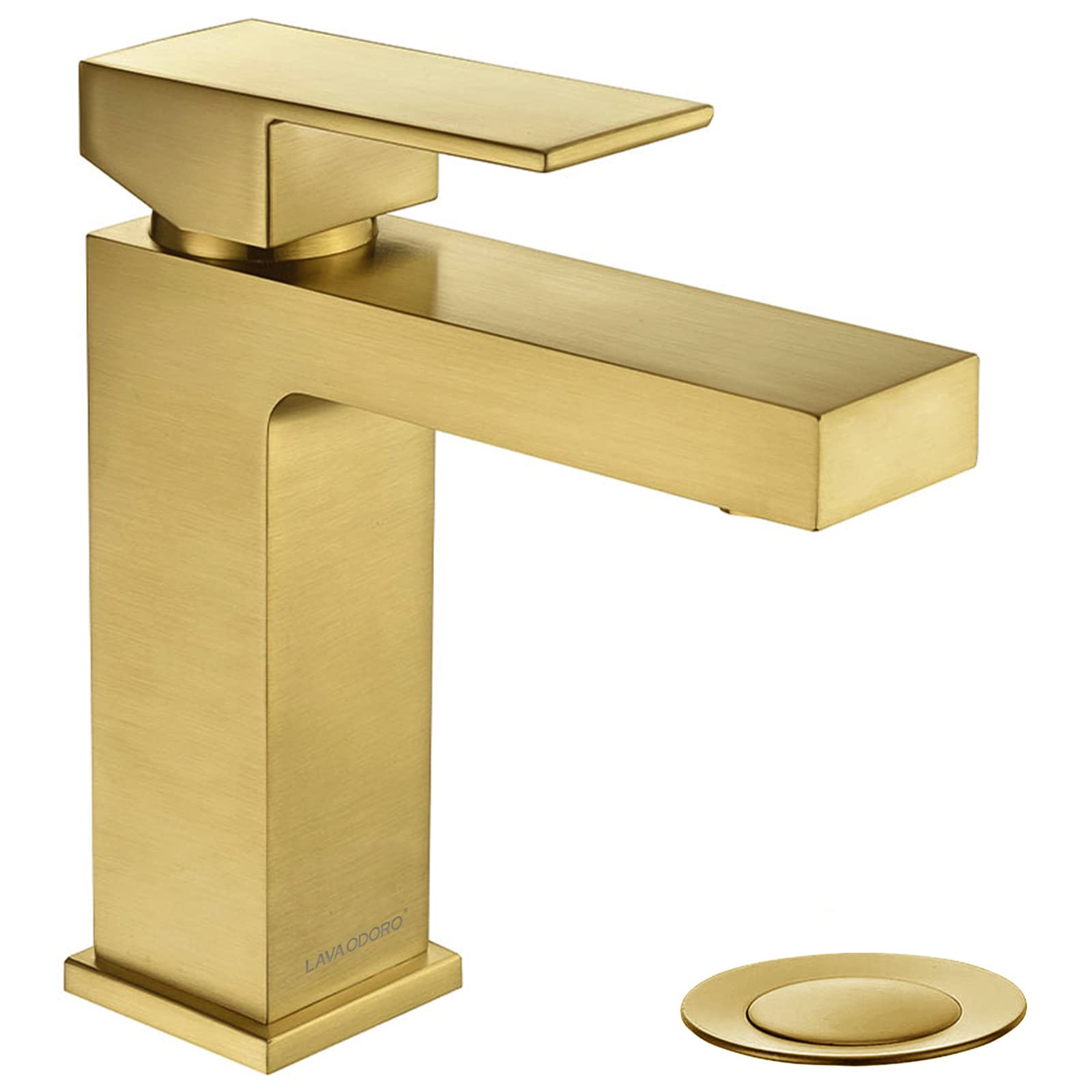 Brushed Gold Bathroom Faucet Single Hole, Lava Odoro Modern Brushed Brass Bathroom Sink Faucet Single Handle Vanity Faucet with Drain Assembly, Deck Plate Included, BF307-SG