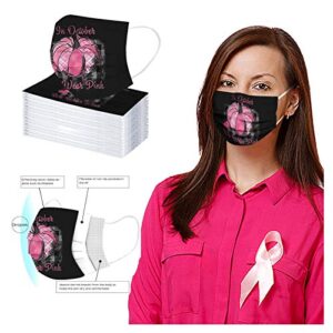 Fortry 50Pcs Disposable Face_Mask, Women Breast Cancer Awareness Pink Ribbon Face_Mask, 3 Plys Protective Face Bandana