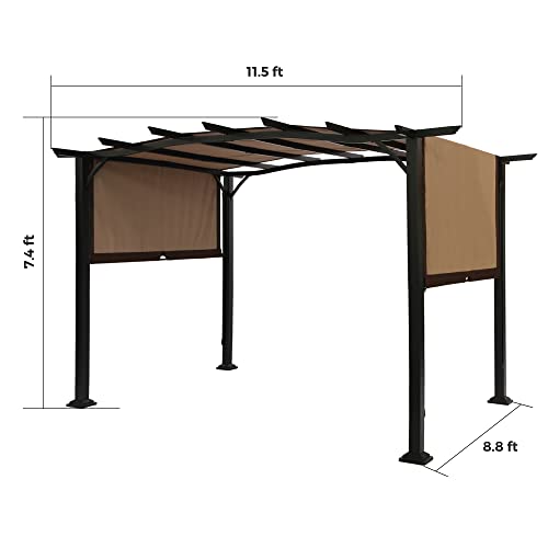 SUNA OUTDOOR Pergola 12 x 9 Ft Patio Gazebo, Outdoor Patio Sun Shelter Steel Frame Pergola Retractable Canopy Shade for Backyard, Beige