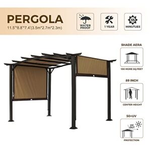 SUNA OUTDOOR Pergola 12 x 9 Ft Patio Gazebo, Outdoor Patio Sun Shelter Steel Frame Pergola Retractable Canopy Shade for Backyard, Beige