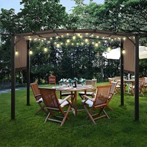 SUNA OUTDOOR Pergola 12 x 9 Ft Patio Gazebo, Outdoor Patio Sun Shelter Steel Frame Pergola Retractable Canopy Shade for Backyard, Beige