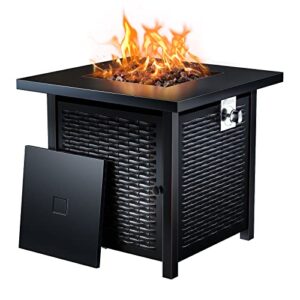 ciays propane fire pits 28 inch outdoor gas fire pit, 50,000 btu steel fire table with lid and lava rock, add warmth and ambience to gatherings and parties on patio deck garden backyard, black