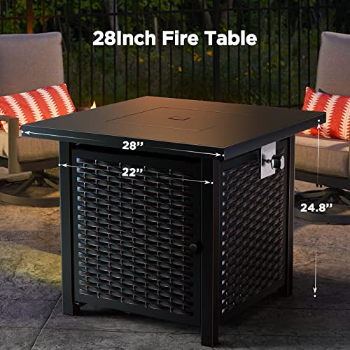 Ciays Propane Fire Pits 28 Inch Outdoor Gas Fire Pit, 50,000 BTU Steel Fire Table with Lid and Lava Rock, Add Warmth and Ambience to Gatherings and Parties On Patio Deck Garden Backyard, Black