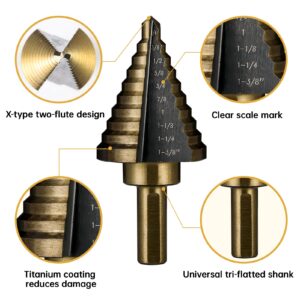 IRONANT Step Drill Bits, 5PCS HSS Titanium Step Drill Bit Set, 50 Sizes High Speed Steel Step Bits for Metal with Aluminum Case