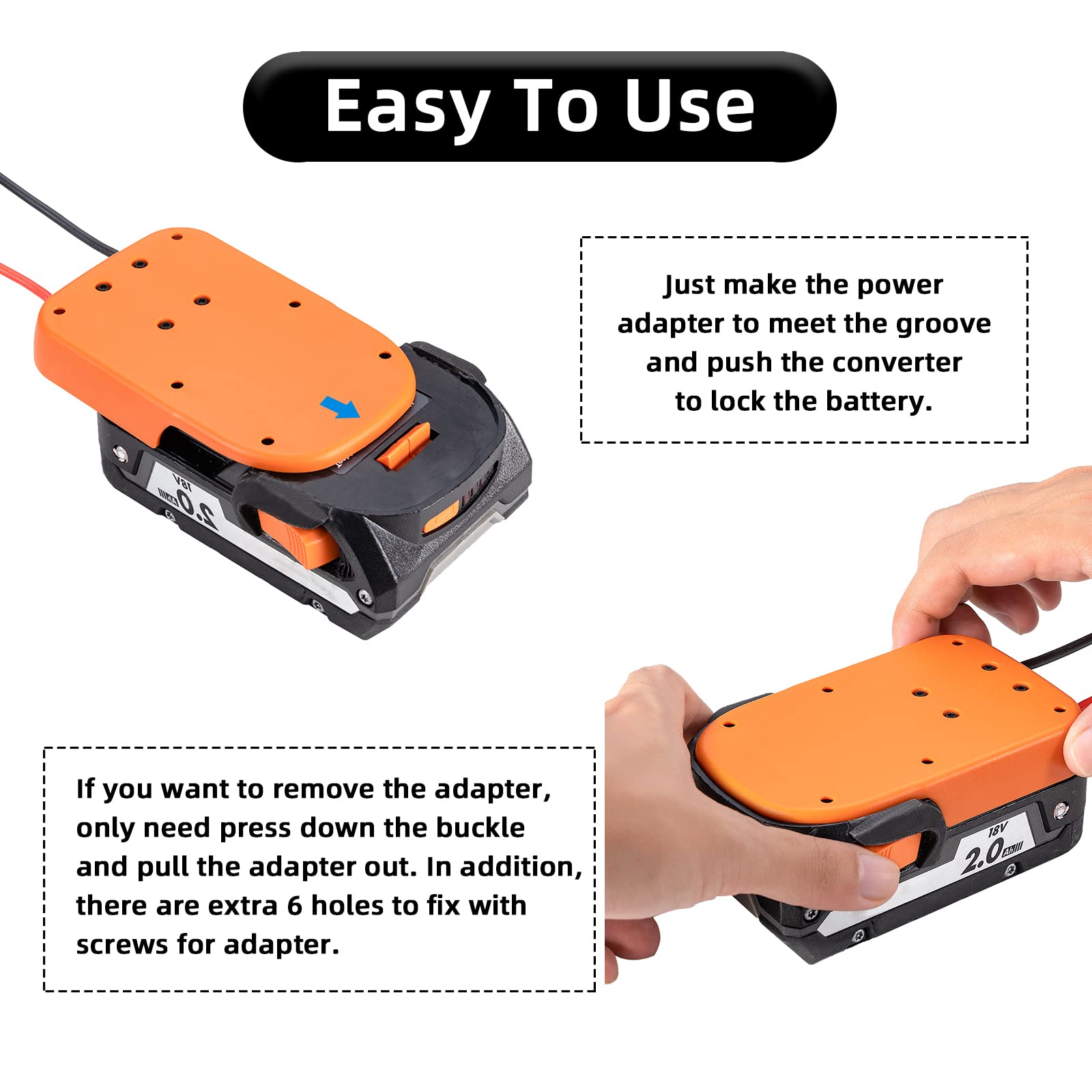 Power Wheel Adapter for Ridgid AEG 18V Hyper li-ion Battery with Fuse & Wire terminals, Power Connector for Rc Car, 14 Gauge Robotics, Rc Truck, DIY use, Work for Rigid L1815R B1820R L1830R Battery