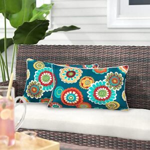 magpie fabrics outdoor waterproof lumbar pillow with insert 2 set(12"x19", heronsbill green)